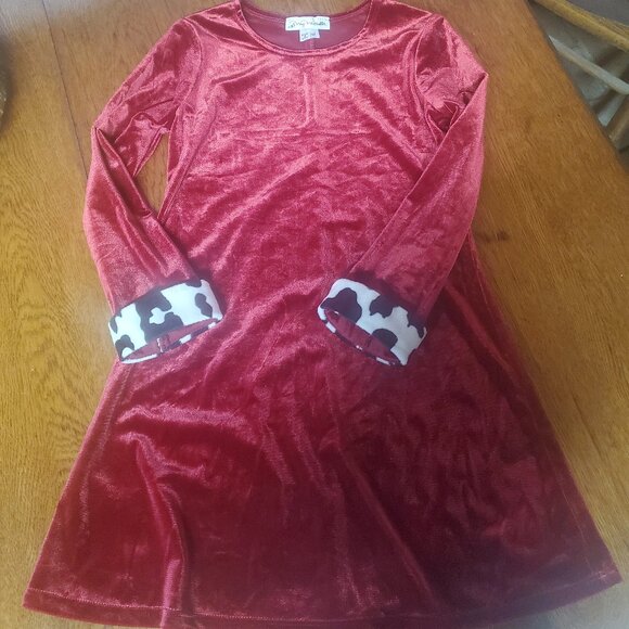 My Michelle | Dresses | Adorable Red Velvet Dress With Cow Print Cuffs ...